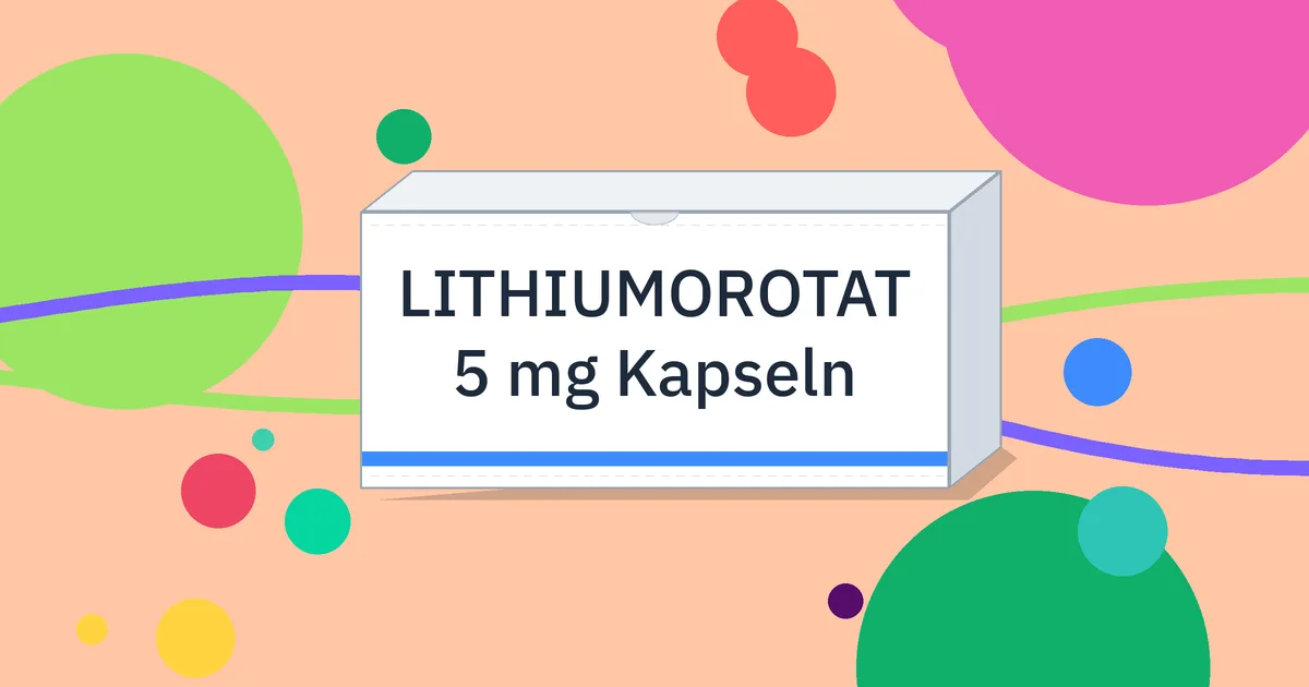 Symbolbild: Packung mit der Aufschrift LITHIUMOROTAT 5 mg Kapseln (PZN 20349503) – Verfügbarkeit und Bezug in Apotheken in Frankfurt am Main