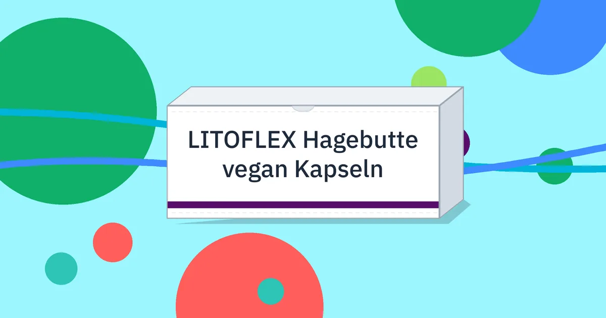 Symbolbild: Packung mit der Aufschrift LITOFLEX Hagebutte vegan Kapseln (PZN 19365052) – Verfügbarkeit und Bezug in Apotheken in Frankfurt am Main