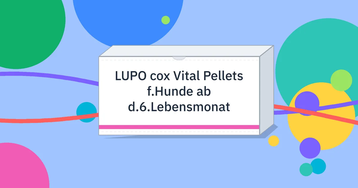 Symbolbild: Packung mit der Aufschrift LUPO cox Vital Pellets f.Hunde ab d.6.Lebensmonat (PZN 19252201) – Verfügbarkeit und Bezug in Apotheken in Frankfurt am Main