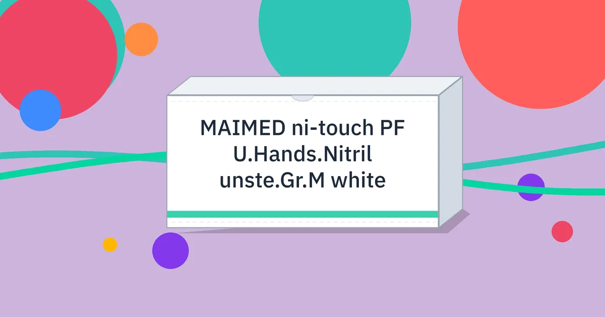 Symbolbild: Packung mit der Aufschrift MAIMED ni-touch PF U.Hands.Nitril unste.Gr.M white (PZN 19775040) – Verfügbarkeit und Bezug in Apotheken in Frankfurt am Main