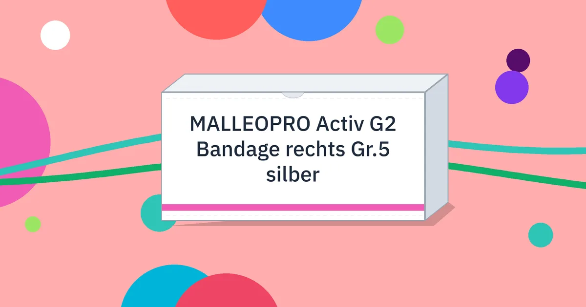 Symbolbild: Packung mit der Aufschrift MALLEOPRO Activ G2 Bandage rechts Gr.5 silber (PZN 09730987) – Verfügbarkeit und Bezug in Apotheken in Frankfurt am Main