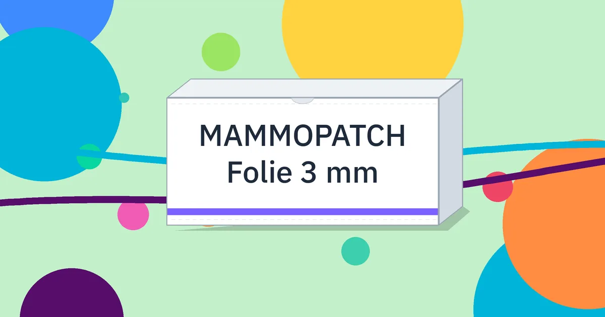 Symbolbild: Packung mit der Aufschrift MAMMOPATCH Folie 3 mm (PZN 03383214) – Verfügbarkeit und Bezug in Apotheken in Frankfurt am Main