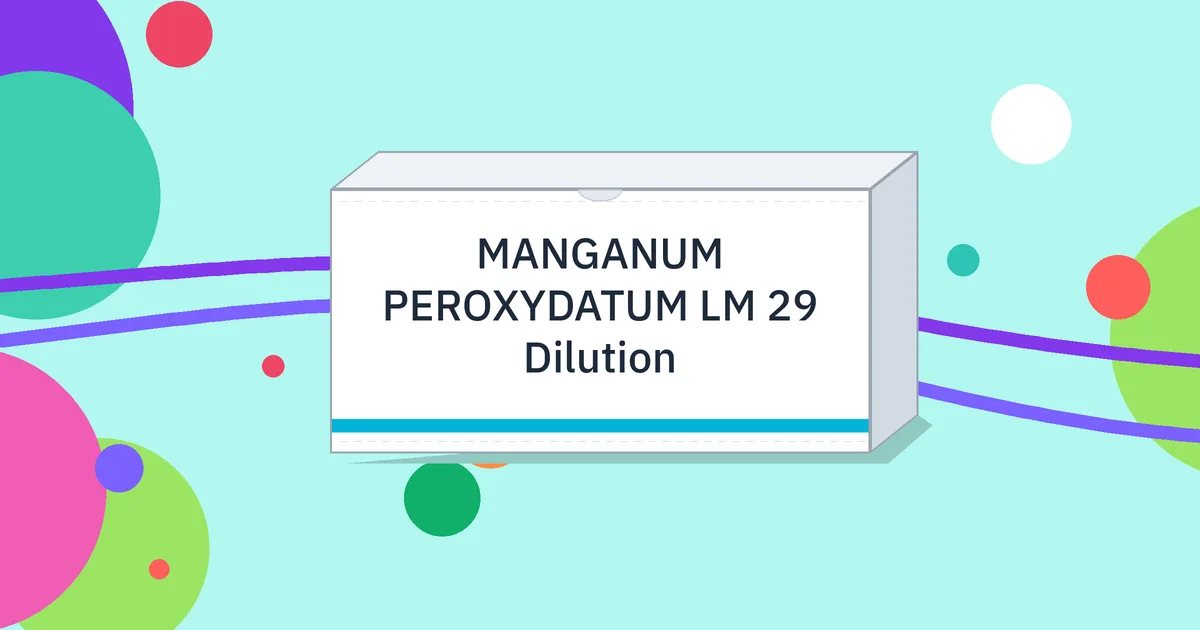 Symbolbild: Packung mit der Aufschrift MANGANUM PEROXYDATUM LM 29 Dilution (PZN 12945295) – Verfügbarkeit und Bezug in Apotheken in Frankfurt am Main