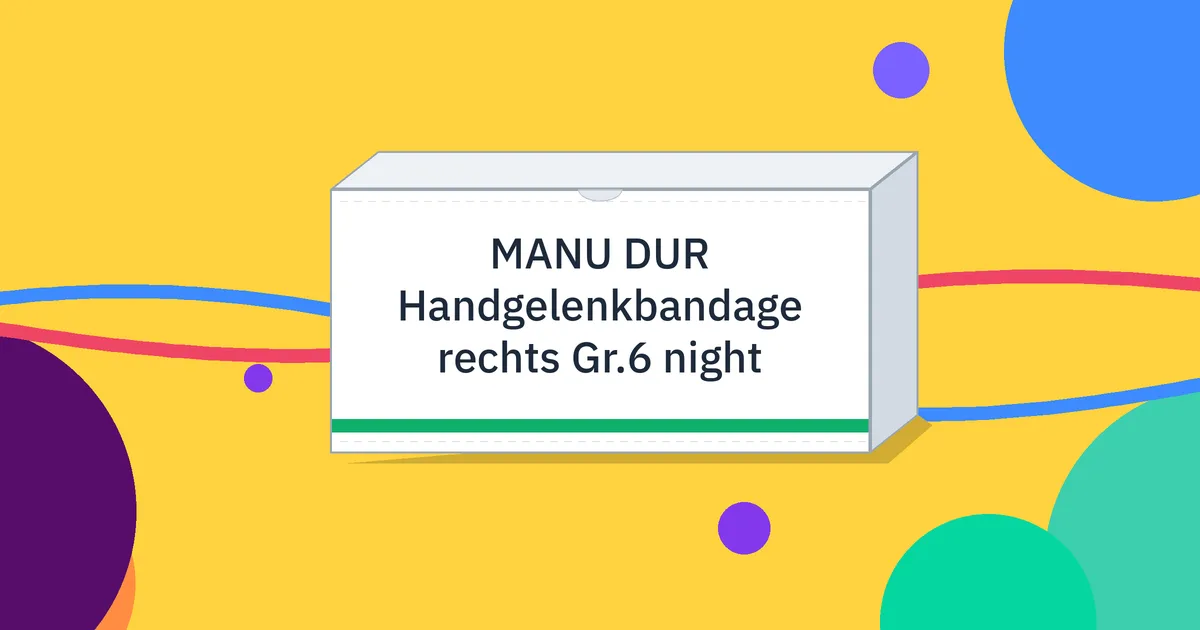 Symbolbild: Packung mit der Aufschrift MANU DUR Handgelenkbandage rechts Gr.6 night (PZN 19961676) – Verfügbarkeit und Bezug in Apotheken in Frankfurt am Main