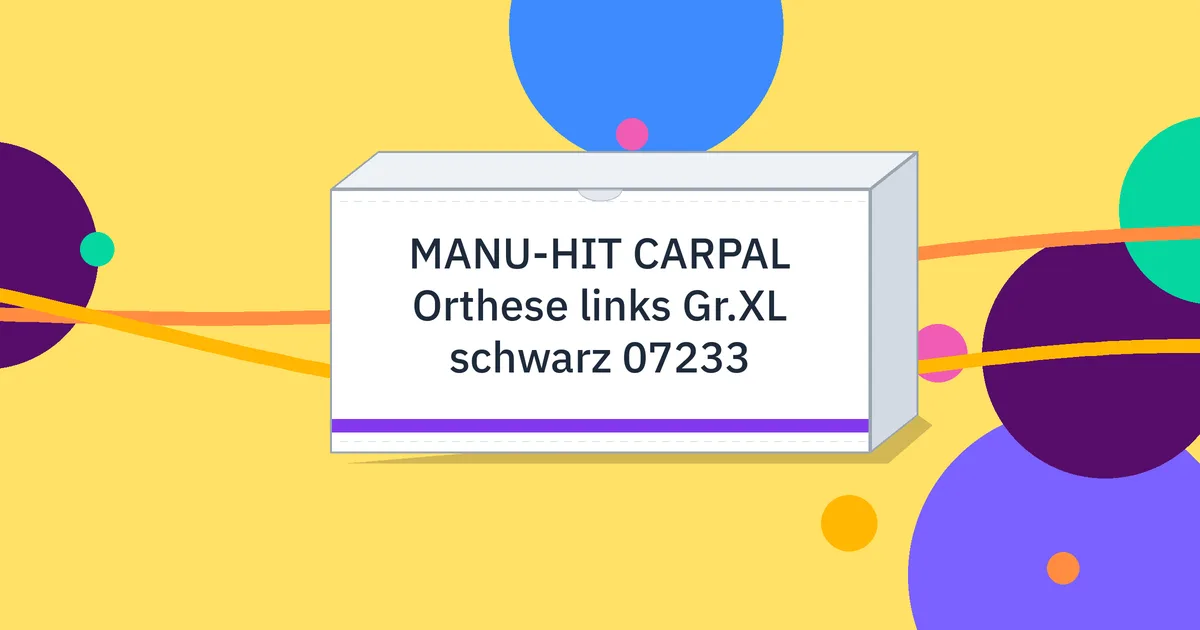 Symbolbild: Packung mit der Aufschrift MANU-HIT CARPAL Orthese links Gr.XL schwarz 07233 (PZN 02014526) – Verfügbarkeit und Bezug in Apotheken in Frankfurt am Main