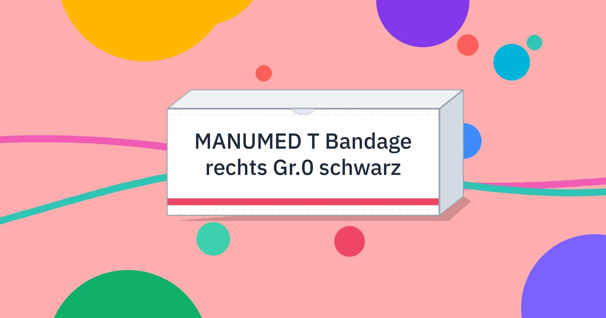 Symbolbild: Packung mit der Aufschrift MANUMED T Bandage rechts Gr.0 schwarz (PZN 08469386) – Verfügbarkeit und Bezug in Apotheken in Frankfurt am Main