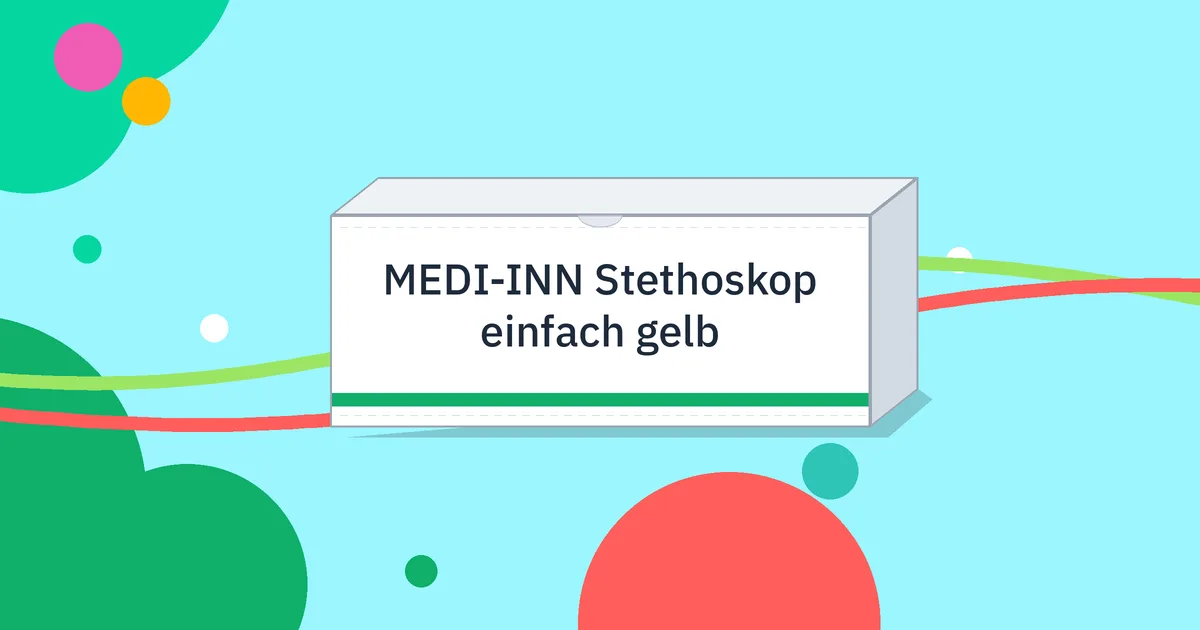Symbolbild: Packung mit der Aufschrift MEDI-INN Stethoskop einfach gelb (PZN 18658065) – Verfügbarkeit und Bezug in Apotheken in Frankfurt am Main