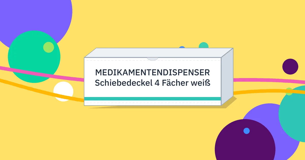 Symbolbild: Packung mit der Aufschrift MEDIKAMENTENDISPENSER Schiebedeckel 4 Fächer weiß (PZN 18386922) – Verfügbarkeit und Bezug in Apotheken in Frankfurt am Main