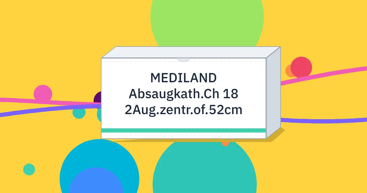Symbolbild: Packung mit der Aufschrift MEDILAND Absaugkath.Ch 18 2Aug.zentr.of.52cm (PZN 01155242) – Verfügbarkeit und Bezug in Apotheken in Frankfurt am Main
