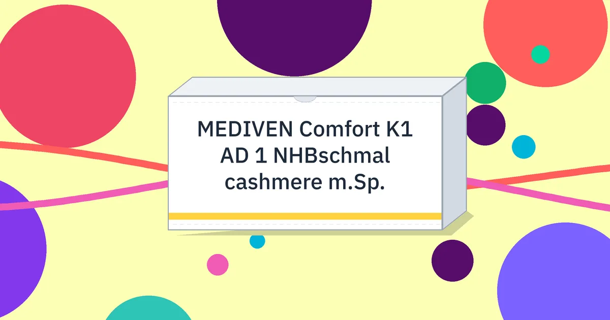 Symbolbild: Packung mit der Aufschrift MEDIVEN Comfort K1 AD 1 NHBschmal cashmere m.Sp. (PZN 14659524) – Verfügbarkeit und Bezug in Apotheken in Frankfurt am Main