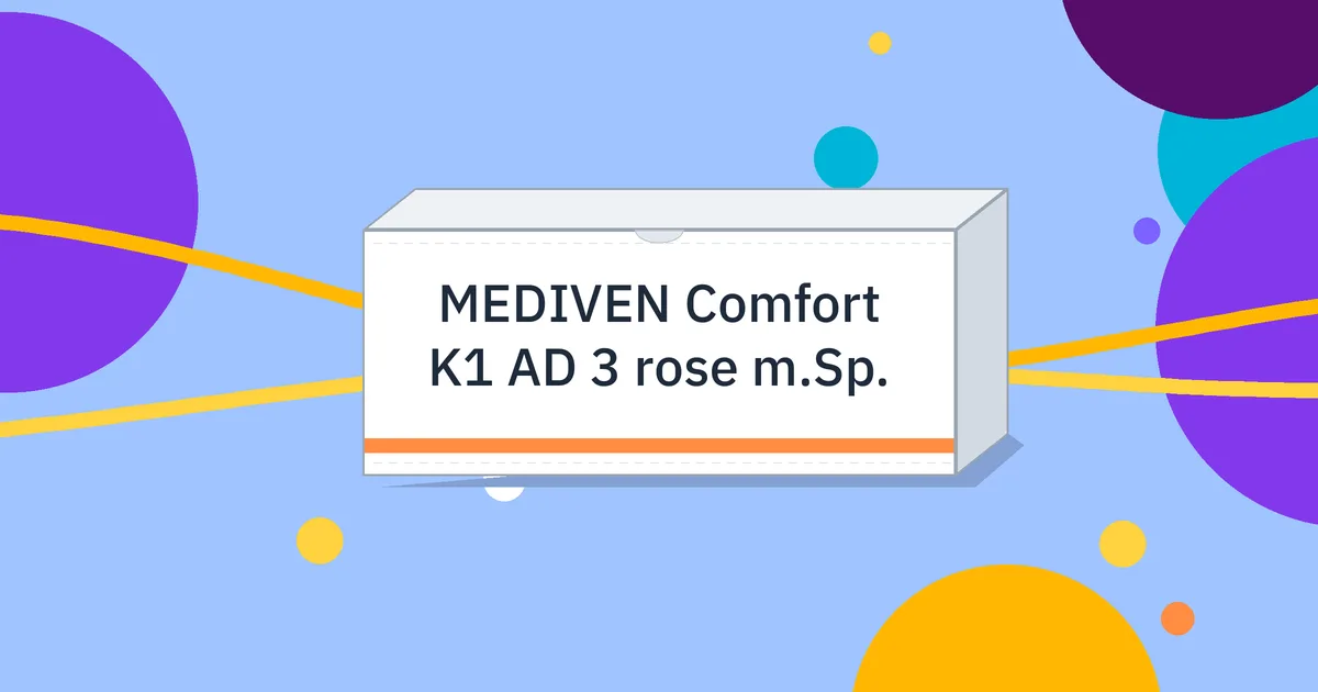 Symbolbild: Packung mit der Aufschrift MEDIVEN Comfort K1 AD 3 rose m.Sp. (PZN 14558912) – Verfügbarkeit und Bezug in Apotheken in Frankfurt am Main
