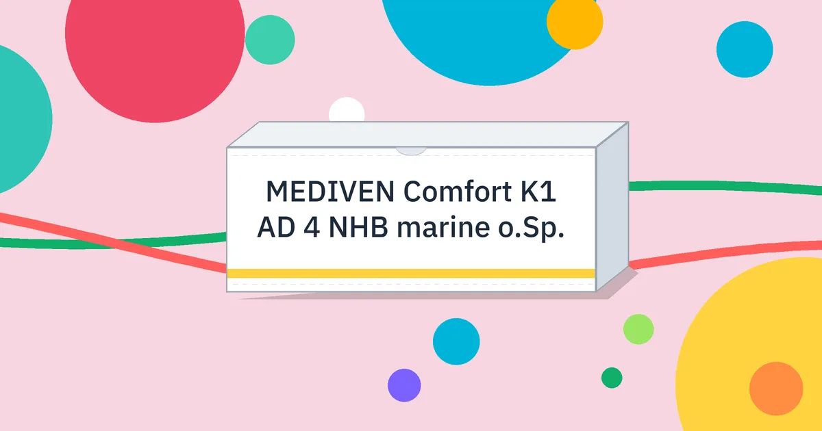 Symbolbild: Packung mit der Aufschrift MEDIVEN Comfort K1 AD 4 NHB marine o.Sp. (PZN 14560895) – Verfügbarkeit und Bezug in Apotheken in Frankfurt am Main