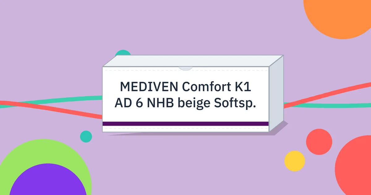 Symbolbild: Packung mit der Aufschrift MEDIVEN Comfort K1 AD 6 NHB beige Softsp. (PZN 14560820) – Verfügbarkeit und Bezug in Apotheken in Frankfurt am Main