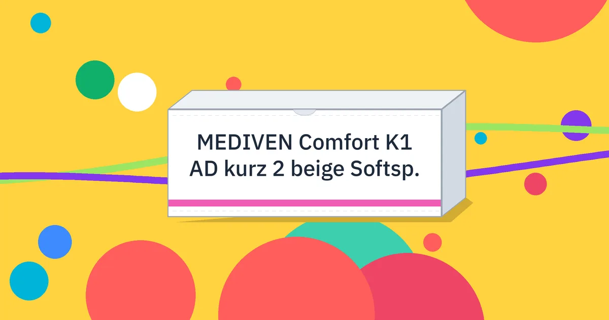 Symbolbild: Packung mit der Aufschrift MEDIVEN Comfort K1 AD kurz 2 beige Softsp. (PZN 14563356) – Verfügbarkeit und Bezug in Apotheken in Frankfurt am Main