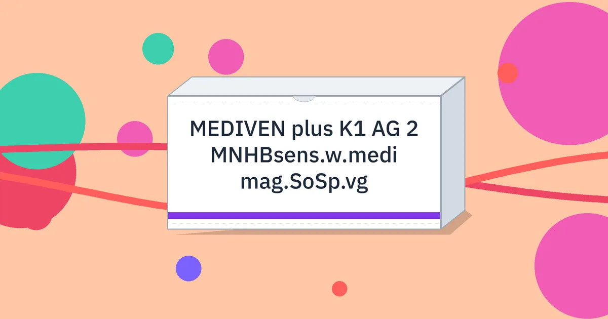 Symbolbild: Packung mit der Aufschrift MEDIVEN plus K1 AG 2 MNHBsens.w.medi mag.SoSp.vg (PZN 15918850) – Verfügbarkeit und Bezug in Apotheken in Frankfurt am Main