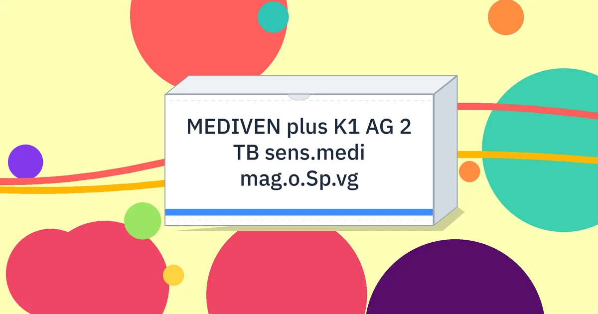Symbolbild: Packung mit der Aufschrift MEDIVEN plus K1 AG 2 TB sens.medi mag.o.Sp.vg (PZN 15064170) – Verfügbarkeit und Bezug in Apotheken in Frankfurt am Main