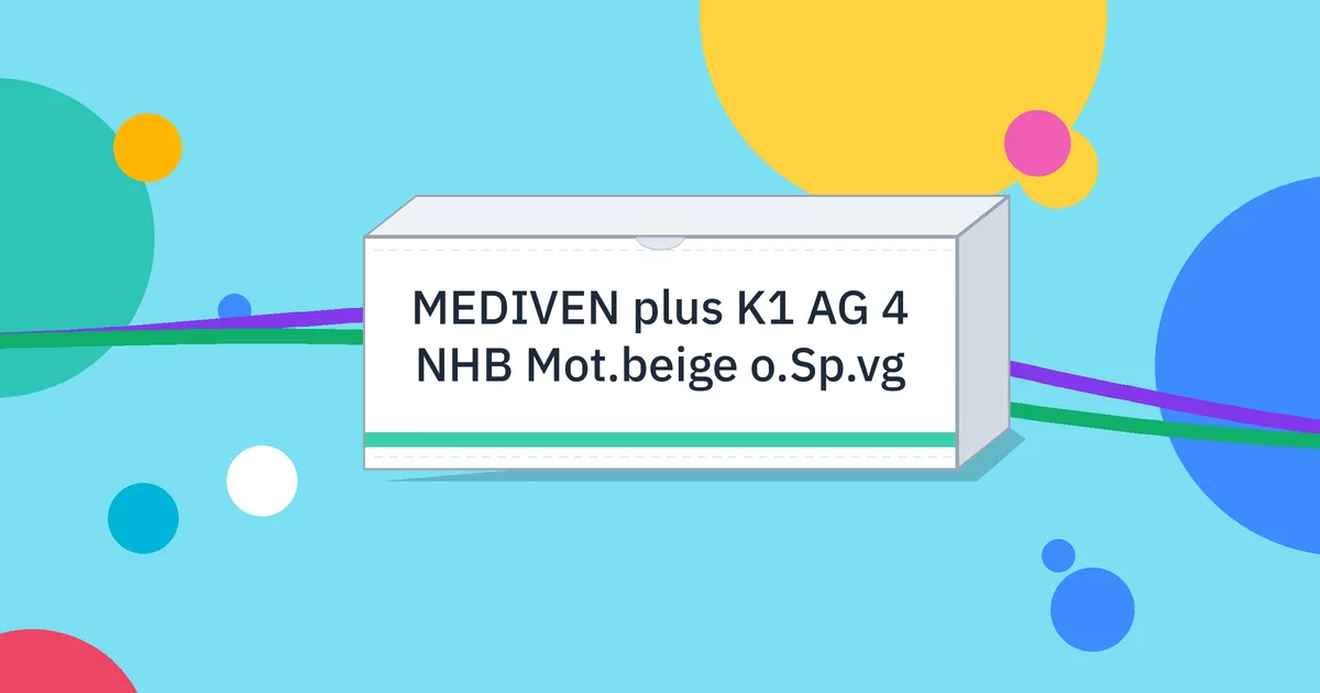 Symbolbild: Packung mit der Aufschrift MEDIVEN plus K1 AG 4 NHB Mot.beige o.Sp.vg (PZN 15916118) – Verfügbarkeit und Bezug in Apotheken in Frankfurt am Main