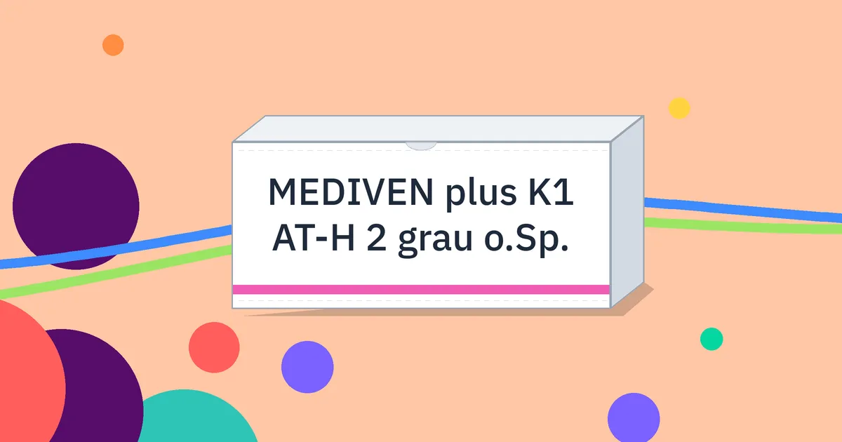Symbolbild: Packung mit der Aufschrift MEDIVEN plus K1 AT-H 2 grau o.Sp. (PZN 18932879) – Verfügbarkeit und Bezug in Apotheken in Frankfurt am Main