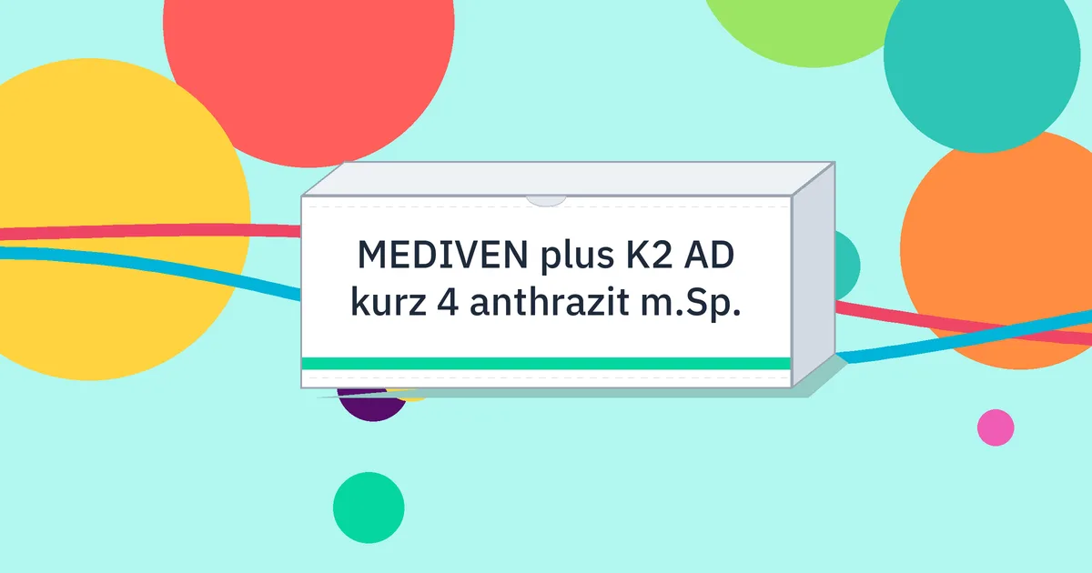 Symbolbild: Packung mit der Aufschrift MEDIVEN plus K2 AD kurz 4 anthrazit m.Sp. (PZN 15096626) – Verfügbarkeit und Bezug in Apotheken in Frankfurt am Main
