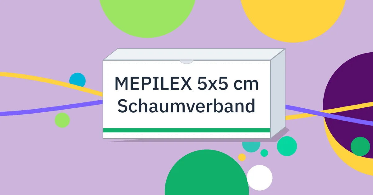 Symbolbild: Packung mit der Aufschrift MEPILEX 5x5 cm Schaumverband (PZN 13875585) – Verfügbarkeit und Bezug in Apotheken in Frankfurt am Main
