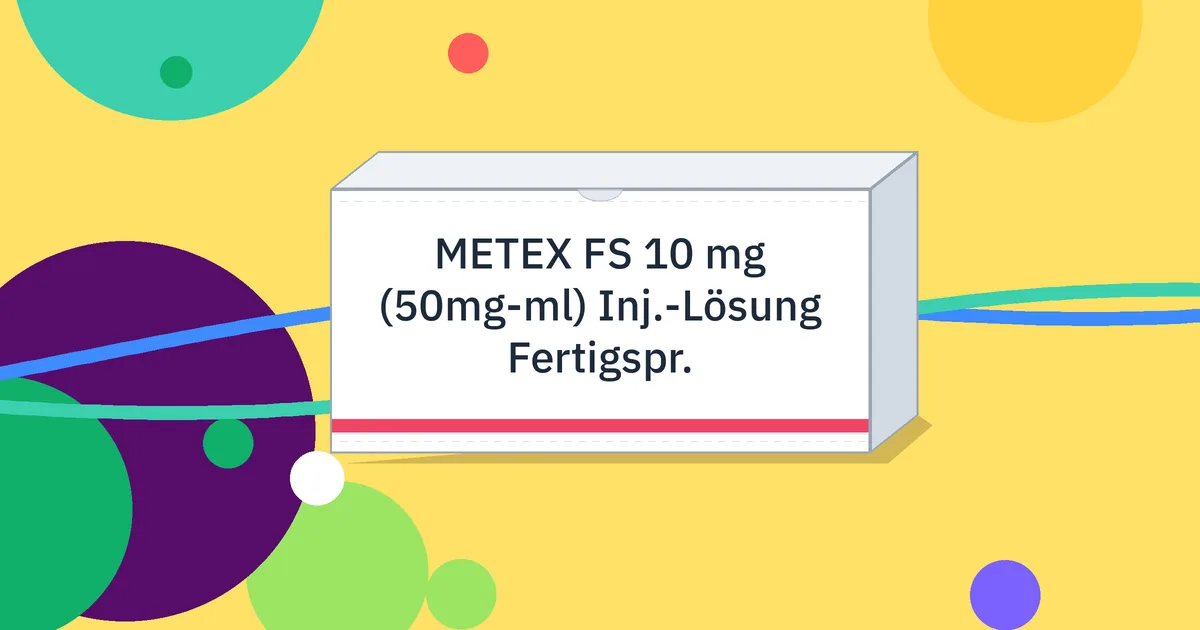 Symbolbild: Packung mit der Aufschrift METEX FS 10 mg (50mg-ml) Inj.-Lösung Fertigspr. (PZN 00148961) – Verfügbarkeit und Bezug in Apotheken in Frankfurt am Main