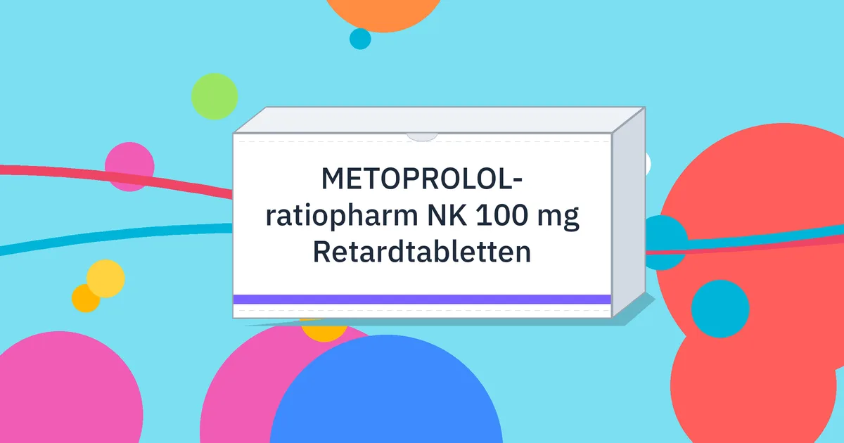 Symbolbild: Packung mit der Aufschrift METOPROLOL-ratiopharm NK 100 mg Retardtabletten (PZN 00997588) – Verfügbarkeit und Bezug in Apotheken in Frankfurt am Main