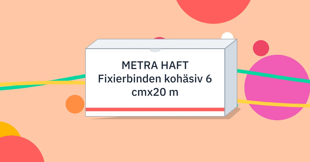 Symbolbild: Packung mit der Aufschrift METRA HAFT Fixierbinden kohäsiv 6 cmx20 m (PZN 07772272) – Verfügbarkeit und Bezug in Apotheken in Frankfurt am Main