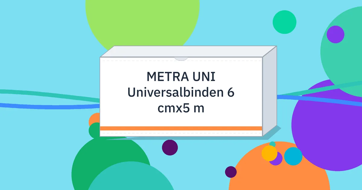 Symbolbild: Packung mit der Aufschrift METRA UNI Universalbinden 6 cmx5 m (PZN 07772177) – Verfügbarkeit und Bezug in Apotheken in Frankfurt am Main