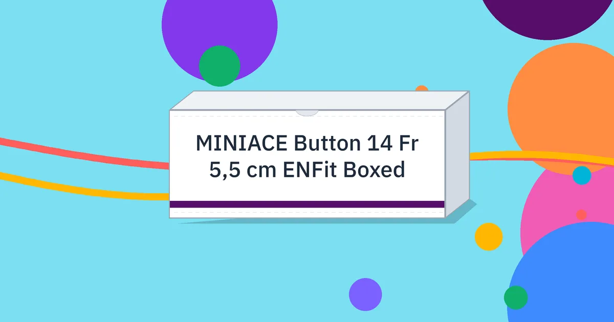 Symbolbild: Packung mit der Aufschrift MINIACE Button 14 Fr 5,5 cm ENFit Boxed (PZN 16954227) – Verfügbarkeit und Bezug in Apotheken in Frankfurt am Main