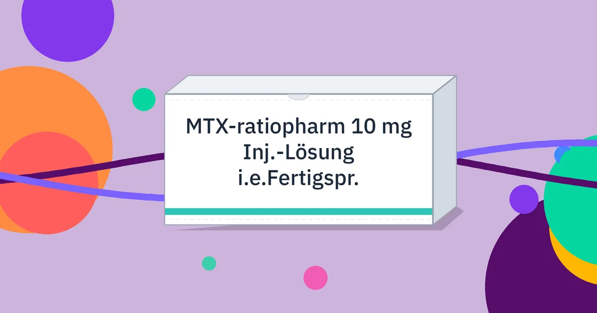 Symbolbild: Packung mit der Aufschrift MTX-ratiopharm 10 mg Inj.-Lösung i.e.Fertigspr. (PZN 14374997) – Verfügbarkeit und Bezug in Apotheken in Frankfurt am Main