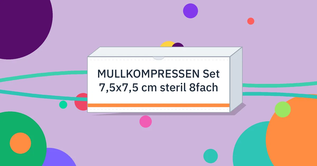 Symbolbild: Packung mit der Aufschrift MULLKOMPRESSEN Set 7,5x7,5 cm steril 8fach (PZN 00719375) – Verfügbarkeit und Bezug in Apotheken in Frankfurt am Main