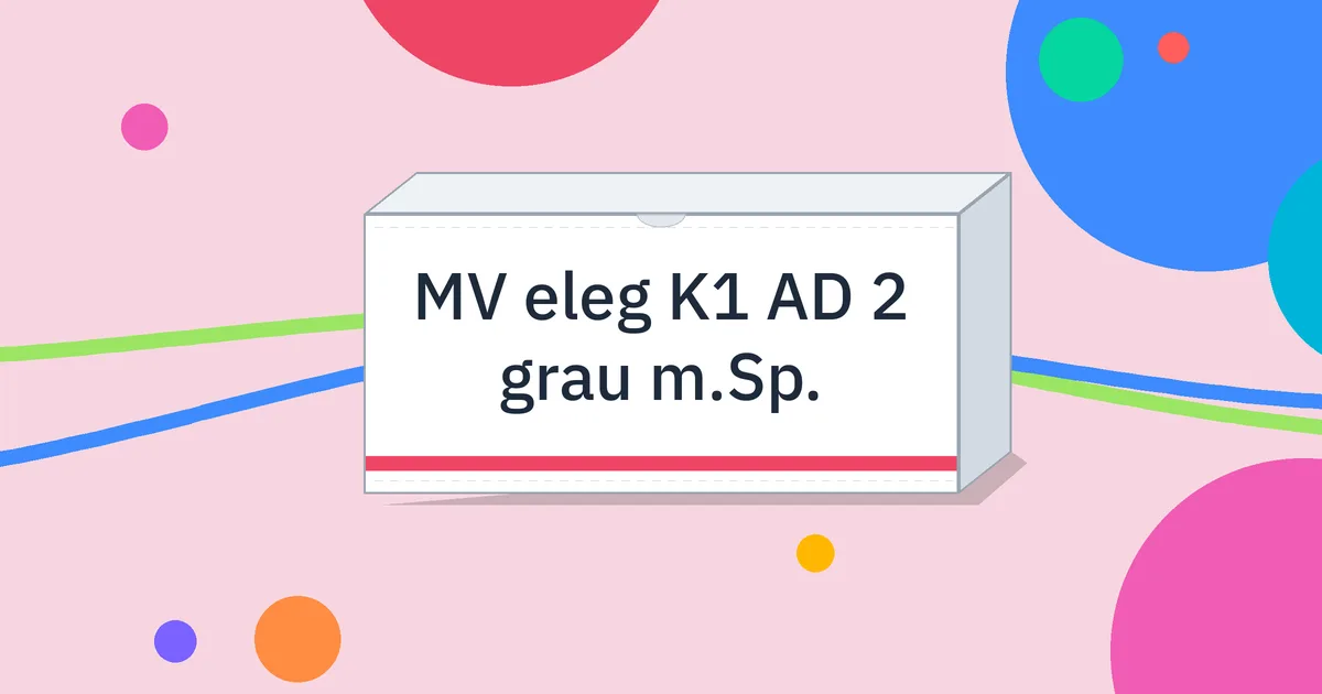 Symbolbild: Packung mit der Aufschrift MV eleg K1 AD 2 grau m.Sp. (PZN 18916455) – Verfügbarkeit und Bezug in Apotheken in Frankfurt am Main