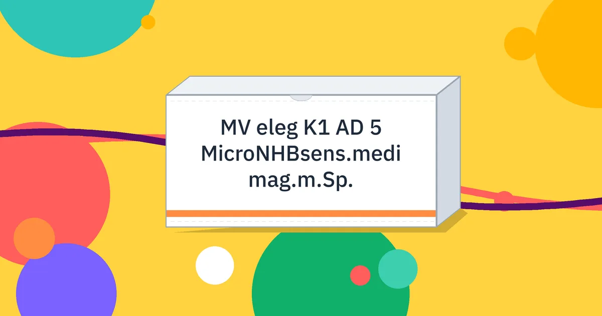Symbolbild: Packung mit der Aufschrift MV eleg K1 AD 5 MicroNHBsens.medi mag.m.Sp. (PZN 15669559) – Verfügbarkeit und Bezug in Apotheken in Frankfurt am Main