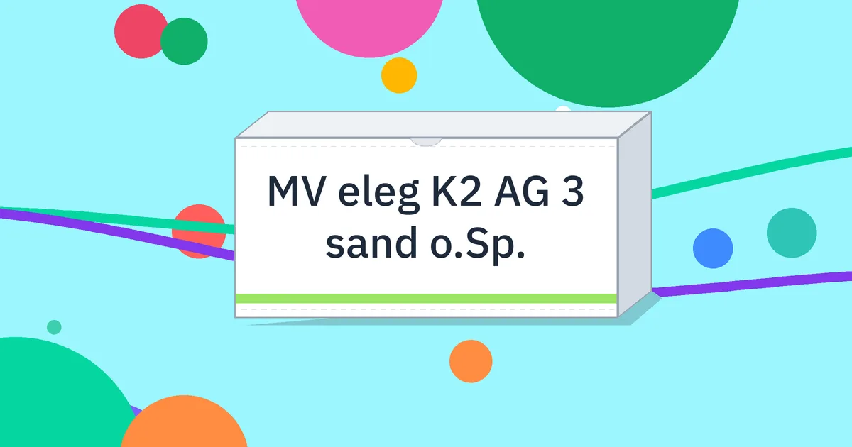 Symbolbild: Packung mit der Aufschrift MV eleg K2 AG 3 sand o.Sp. (PZN 18928286) – Verfügbarkeit und Bezug in Apotheken in Frankfurt am Main