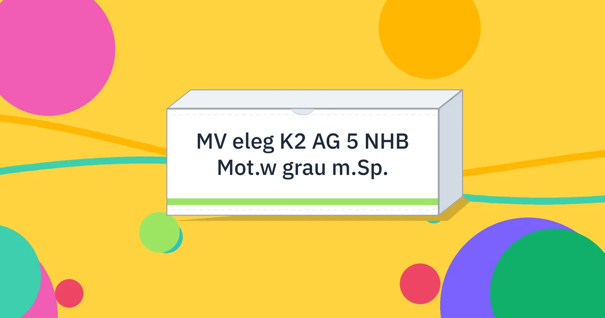 Symbolbild: Packung mit der Aufschrift MV eleg K2 AG 5 NHB Mot.w grau m.Sp. (PZN 18931294) – Verfügbarkeit und Bezug in Apotheken in Frankfurt am Main