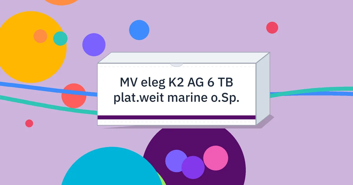 Symbolbild: Packung mit der Aufschrift MV eleg K2 AG 6 TB plat.weit marine o.Sp. (PZN 15284003) – Verfügbarkeit und Bezug in Apotheken in Frankfurt am Main