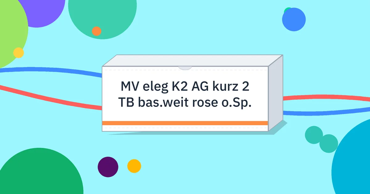 Symbolbild: Packung mit der Aufschrift MV eleg K2 AG kurz 2 TB bas.weit rose o.Sp. (PZN 14698139) – Verfügbarkeit und Bezug in Apotheken in Frankfurt am Main