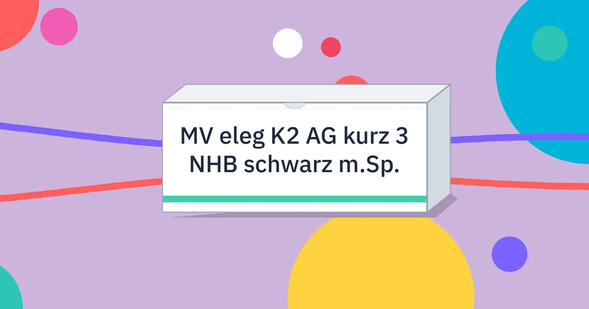 Symbolbild: Packung mit der Aufschrift MV eleg K2 AG kurz 3 NHB schwarz m.Sp. (PZN 15717347) – Verfügbarkeit und Bezug in Apotheken in Frankfurt am Main