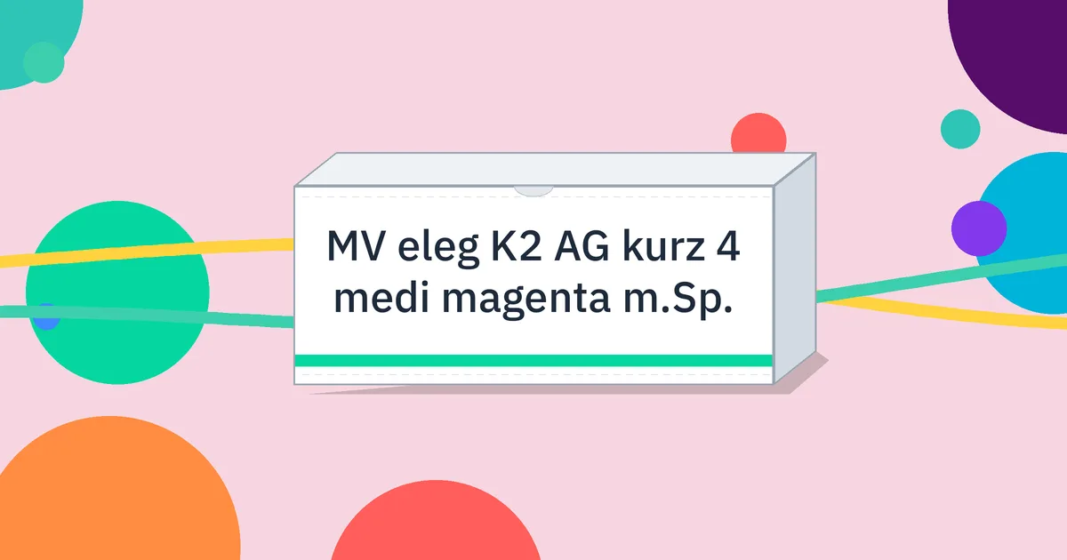 Symbolbild: Packung mit der Aufschrift MV eleg K2 AG kurz 4 medi magenta m.Sp. (PZN 14637899) – Verfügbarkeit und Bezug in Apotheken in Frankfurt am Main