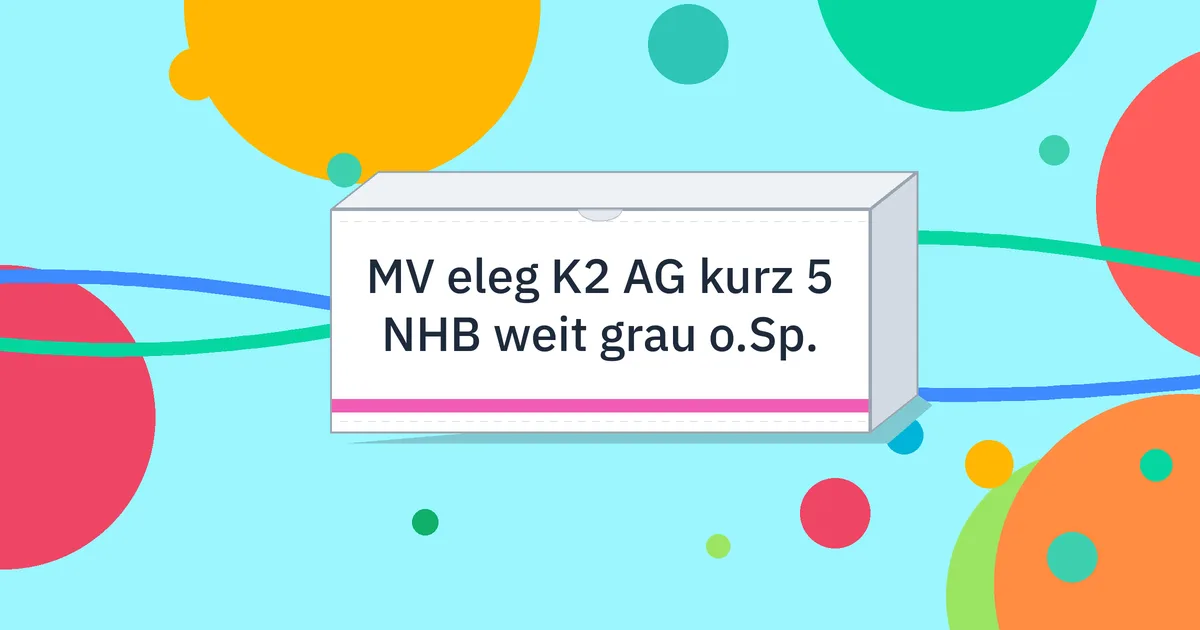 Symbolbild: Packung mit der Aufschrift MV eleg K2 AG kurz 5 NHB weit grau o.Sp. (PZN 18925000) – Verfügbarkeit und Bezug in Apotheken in Frankfurt am Main