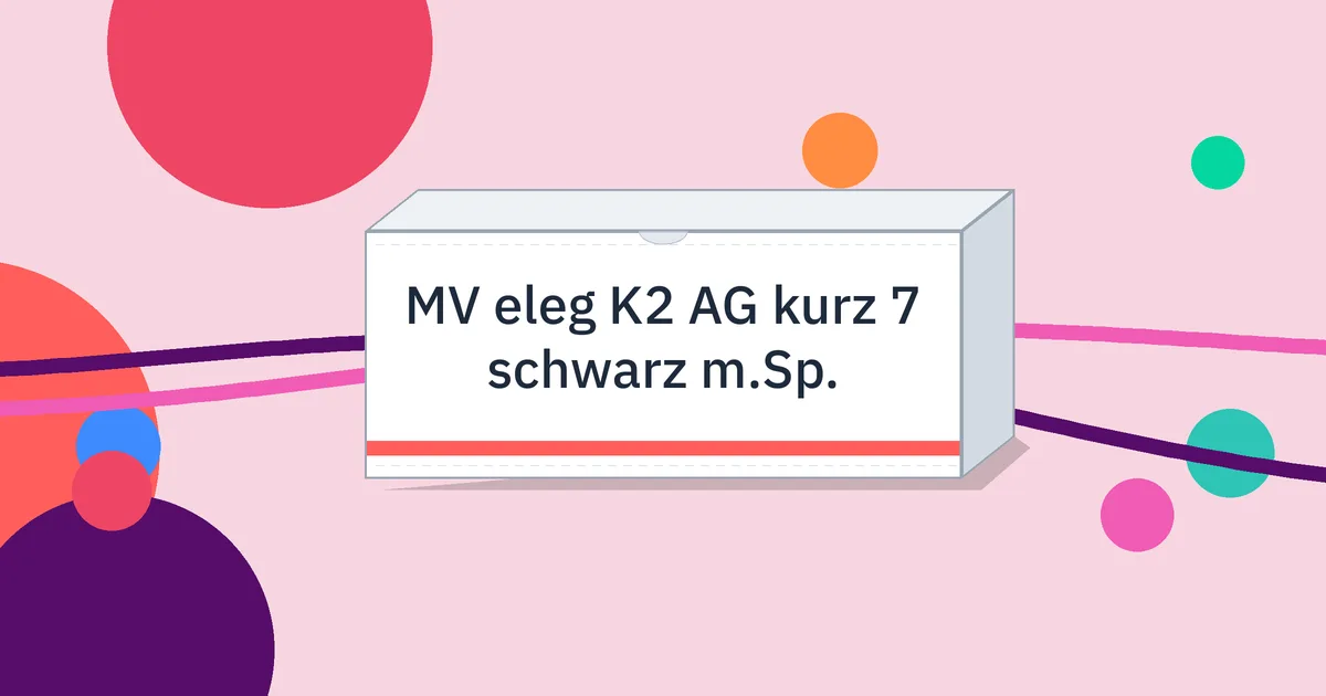 Symbolbild: Packung mit der Aufschrift MV eleg K2 AG kurz 7 schwarz m.Sp. (PZN 00318417) – Verfügbarkeit und Bezug in Apotheken in Frankfurt am Main