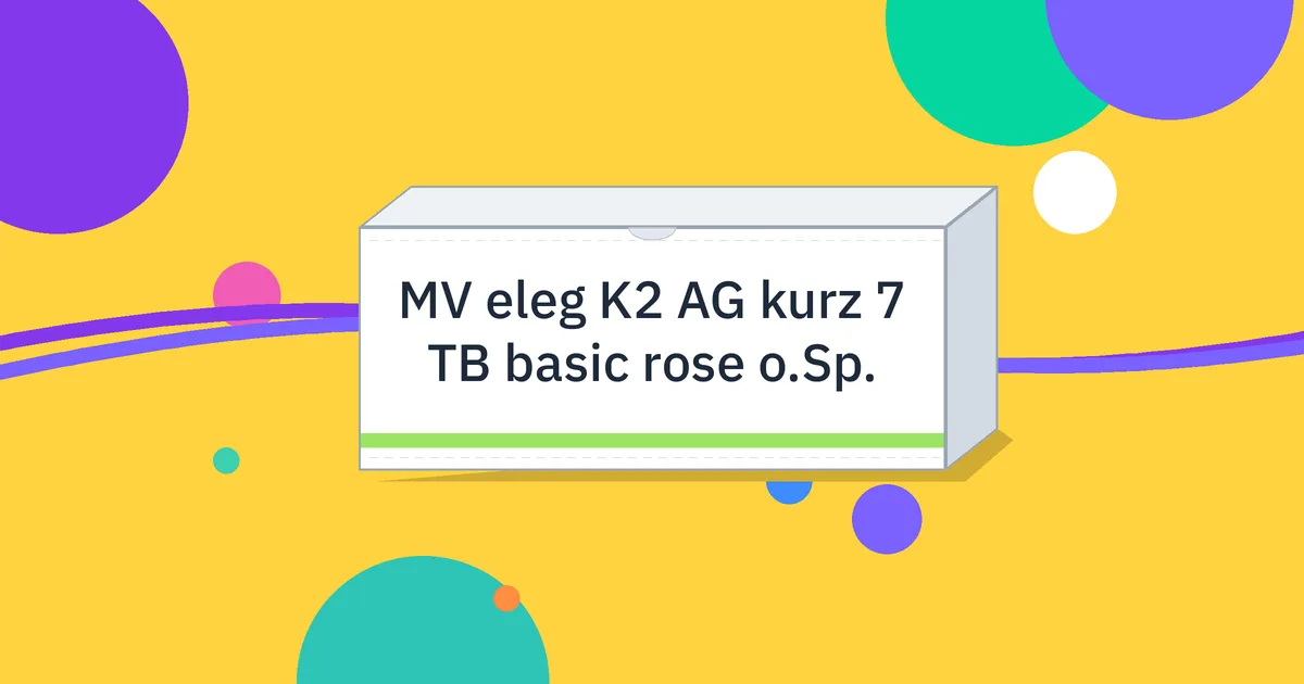 Symbolbild: Packung mit der Aufschrift MV eleg K2 AG kurz 7 TB basic rose o.Sp. (PZN 14698435) – Verfügbarkeit und Bezug in Apotheken in Frankfurt am Main
