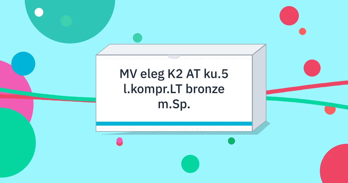 Symbolbild: Packung mit der Aufschrift MV eleg K2 AT ku.5 l.kompr.LT bronze m.Sp. (PZN 15287438) – Verfügbarkeit und Bezug in Apotheken in Frankfurt am Main