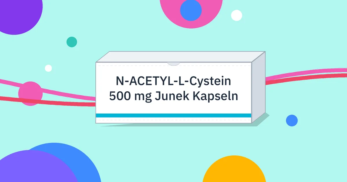 Symbolbild: Packung mit der Aufschrift N-ACETYL-L-Cystein 500 mg Junek Kapseln (PZN 04738576) – Verfügbarkeit und Bezug in Apotheken in Frankfurt am Main