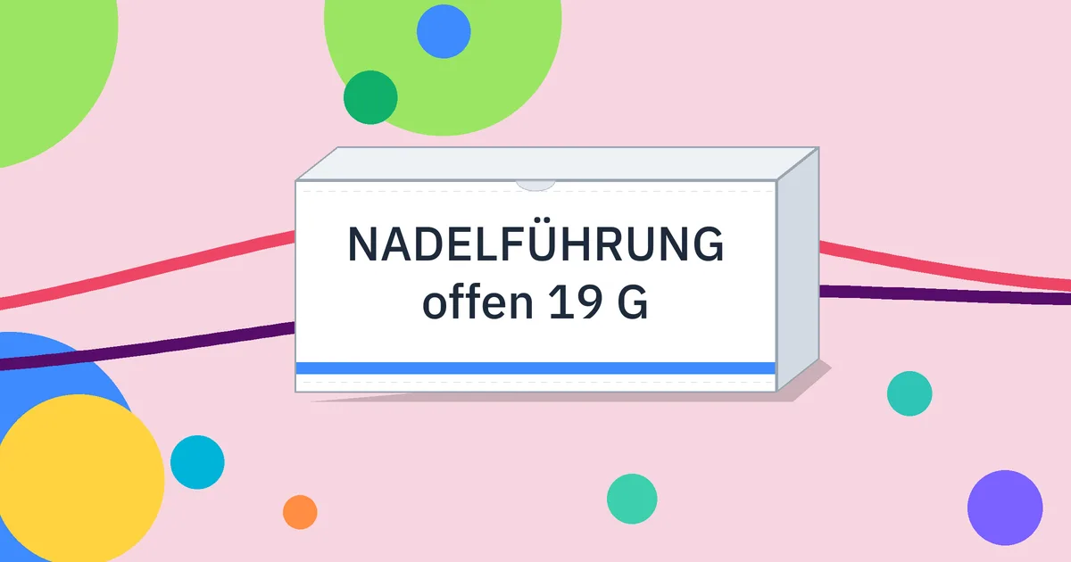 Symbolbild: Packung mit der Aufschrift NADELFÜHRUNG offen 19 G (PZN 06771750) – Verfügbarkeit und Bezug in Apotheken in Frankfurt am Main