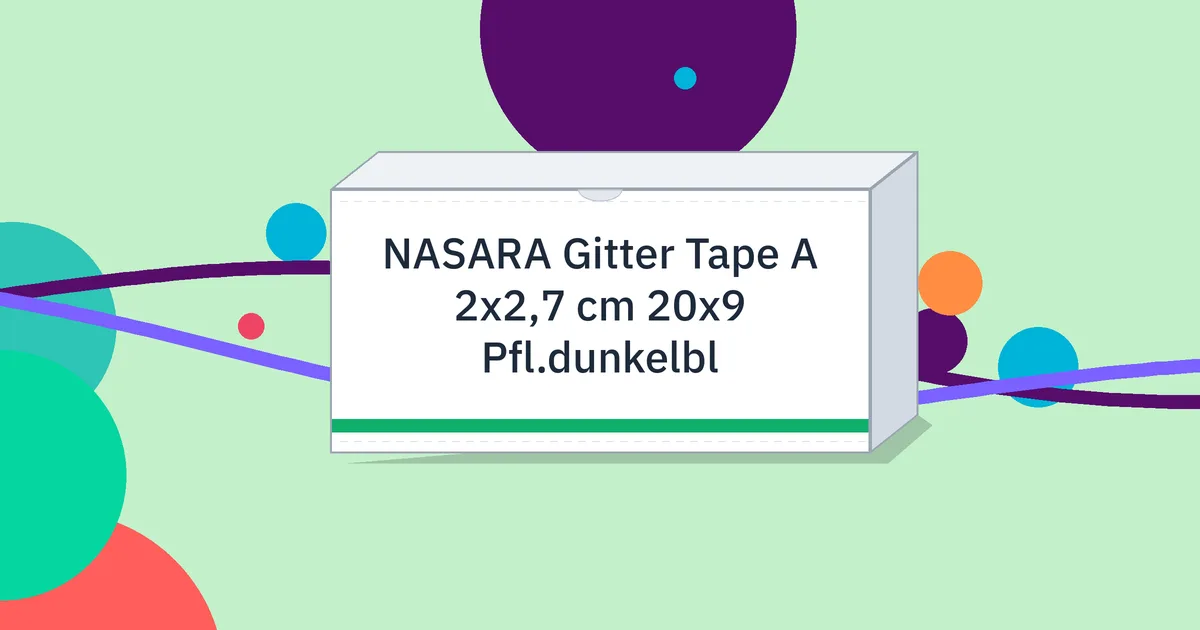 Symbolbild: Packung mit der Aufschrift NASARA Gitter Tape A 2x2,7 cm 20x9 Pfl.dunkelbl (PZN 19508333) – Verfügbarkeit und Bezug in Apotheken in Frankfurt am Main