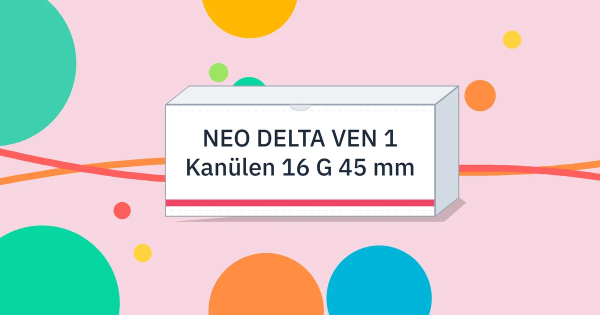 Symbolbild: Packung mit der Aufschrift NEO DELTA VEN 1 Kanülen 16 G 45 mm (PZN 07758007) – Verfügbarkeit und Bezug in Apotheken in Frankfurt am Main