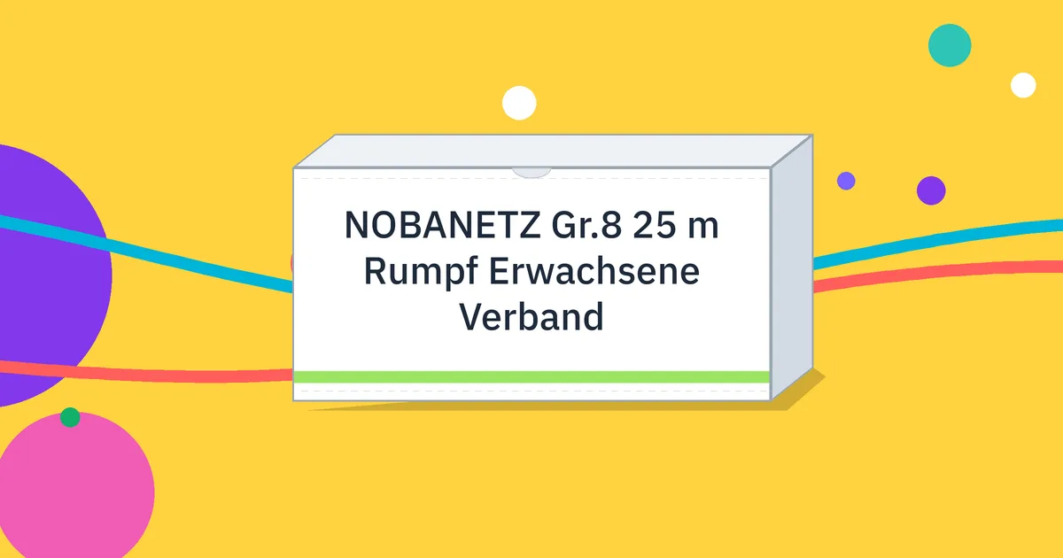 Symbolbild: Packung mit der Aufschrift NOBANETZ Gr.8 25 m Rumpf Erwachsene Verband (PZN 00031710) – Verfügbarkeit und Bezug in Apotheken in Frankfurt am Main