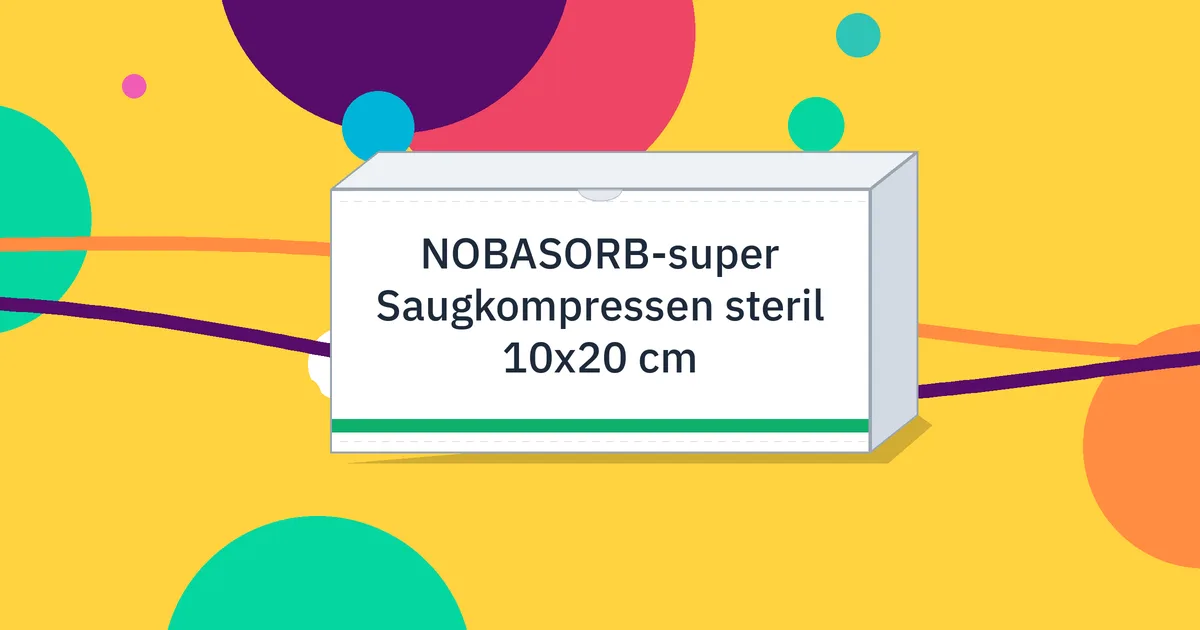 Symbolbild: Packung mit der Aufschrift NOBASORB-super Saugkompressen steril 10x20 cm (PZN 19196158) – Verfügbarkeit und Bezug in Apotheken in Frankfurt am Main
