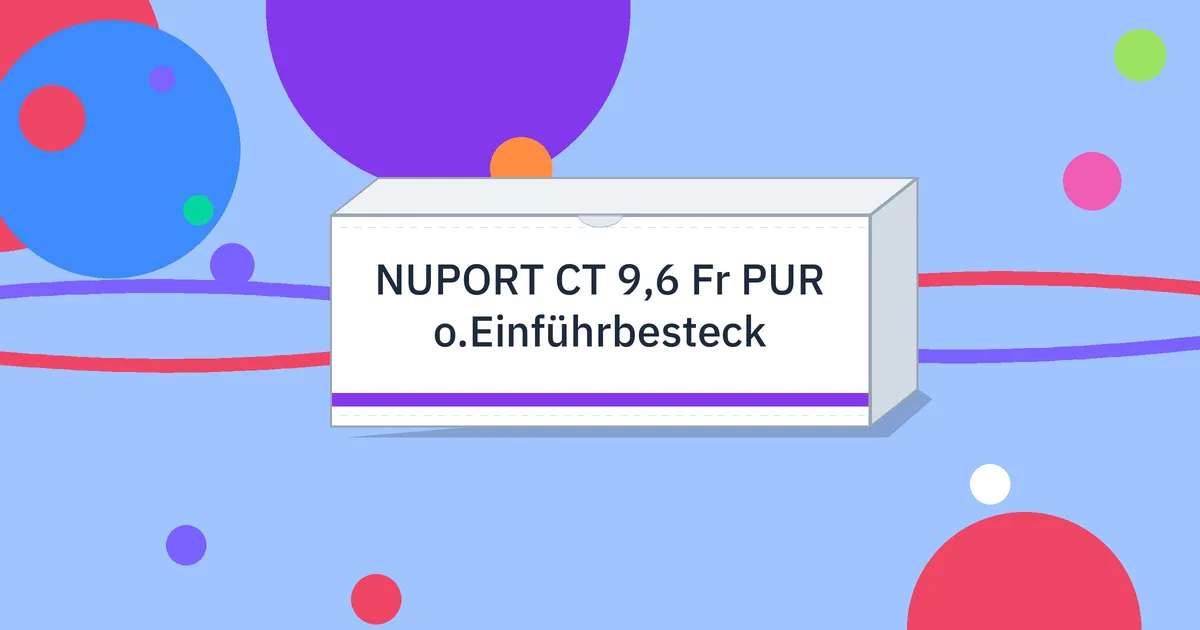 Symbolbild: Packung mit der Aufschrift NUPORT CT 9,6 Fr PUR o.Einführbesteck (PZN 07653834) – Verfügbarkeit und Bezug in Apotheken in Frankfurt am Main